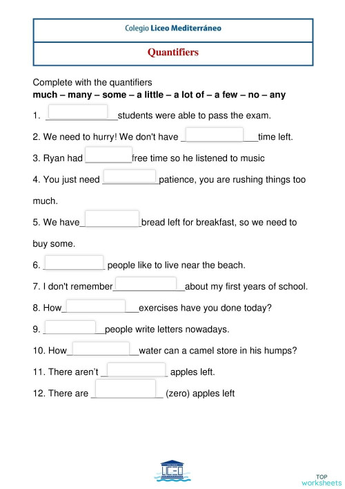 Quantifiers mixed. Interactive worksheet | TopWorksheets
