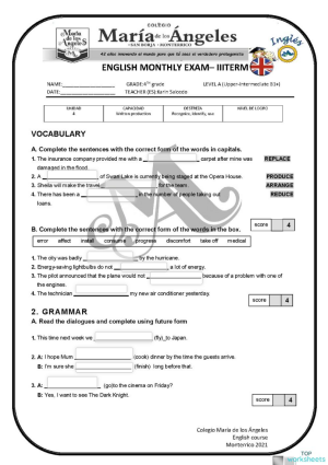 B1+_monthlytest. Interactive worksheet | TopWorksheets