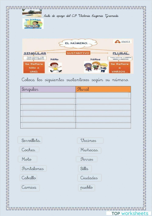 Plural y singular. Ficha interactiva | TopWorksheets