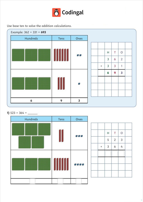 M_G02M05L20_WA02_3 digit column addition. Interactive worksheet | TopWorksheets