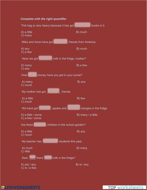 Quantifiers. Interactive worksheet | TopWorksheets