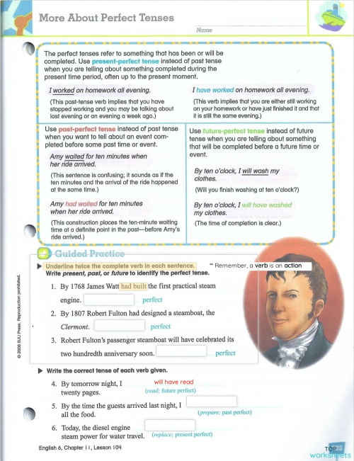 Lesson 104: More About Perfect Tenses Pg 204. Interactive worksheet | TopWorksheets