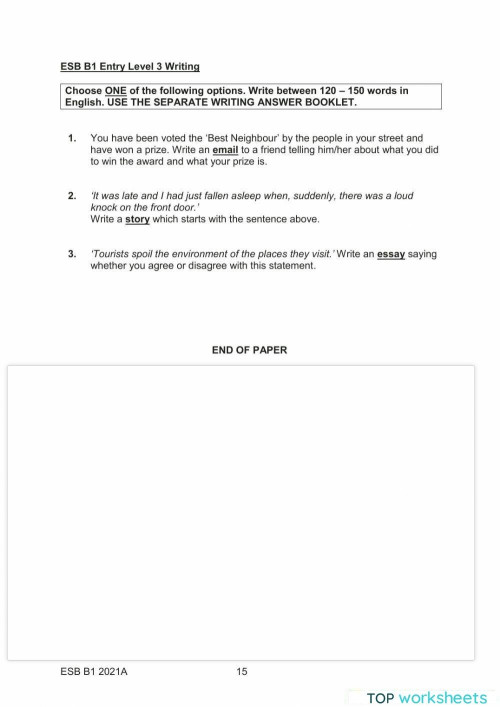 ESB B1 2021A WRITING. Interactive worksheet | TopWorksheets