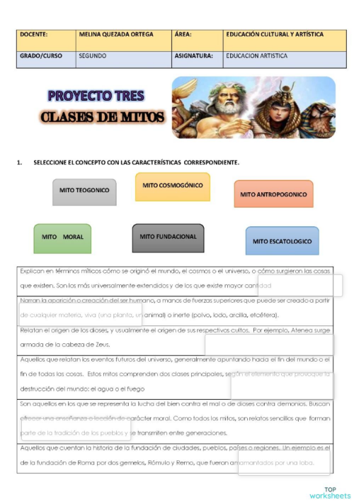 CLASES DE MITOS. Ficha interactiva | TopWorksheets