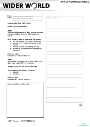 Disgnostic test focus 3 Writing section. Ficha interactiva | TopWorksheets