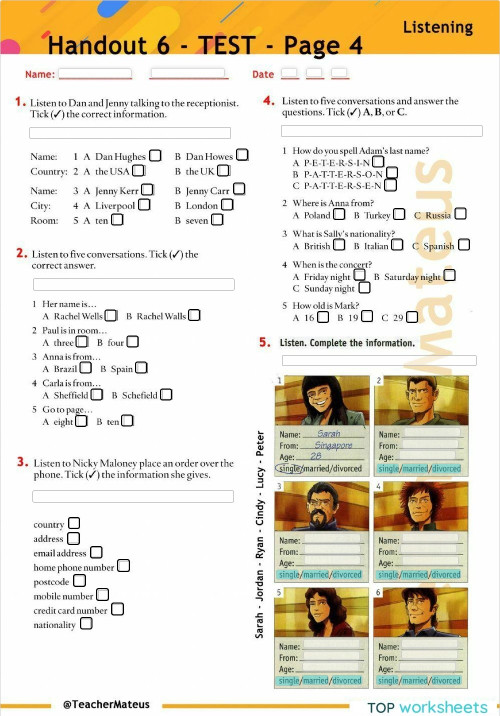FF 3 - Unit 1 - Test 1 - Listening. Interactive worksheet | TopWorksheets
