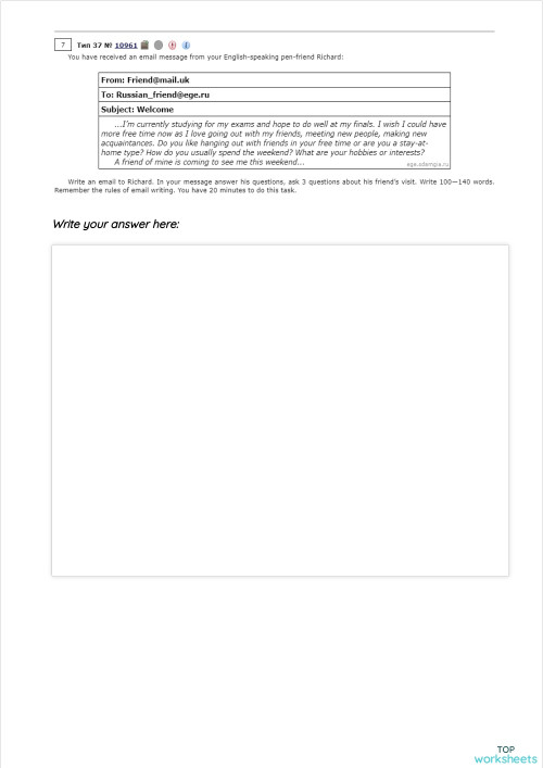 ЕГЭ writing task informal email. Interactive worksheet | TopWorksheets