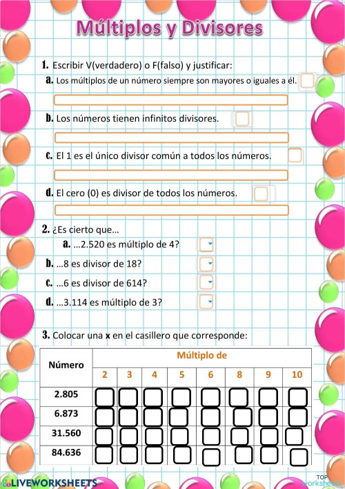 Múltiplos y divisores: fichas interactivas y ejercicios online ...