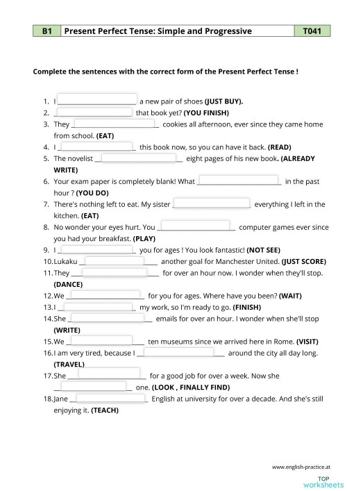 Present Perfect simple and progressive. Interactive worksheet | TopWorksheets