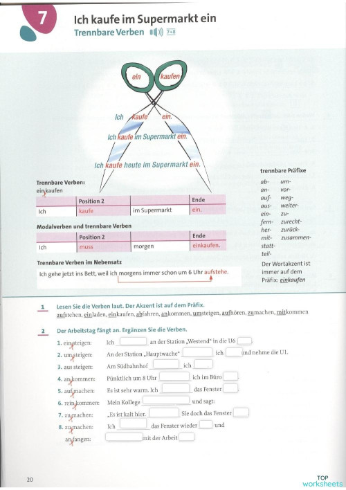 Kap. 7, Trennbare Verben (20-21), Cornelsen. Interaktives Arbeitsblatt ...