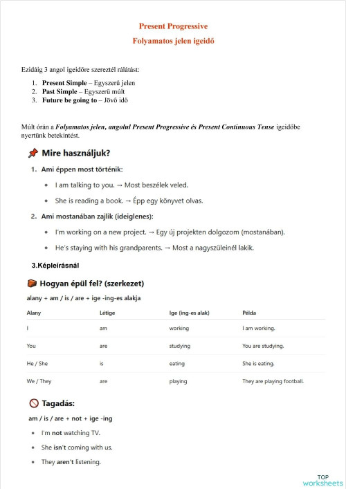Present Progressive. Interactive worksheet | TopWorksheets