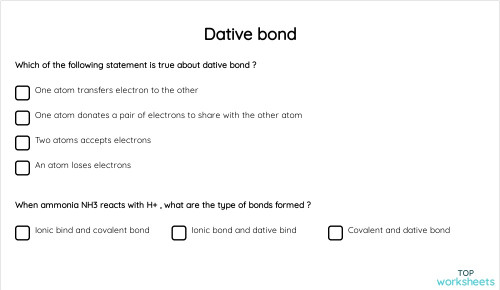 Dative bond. Interactive worksheet | TopWorksheets