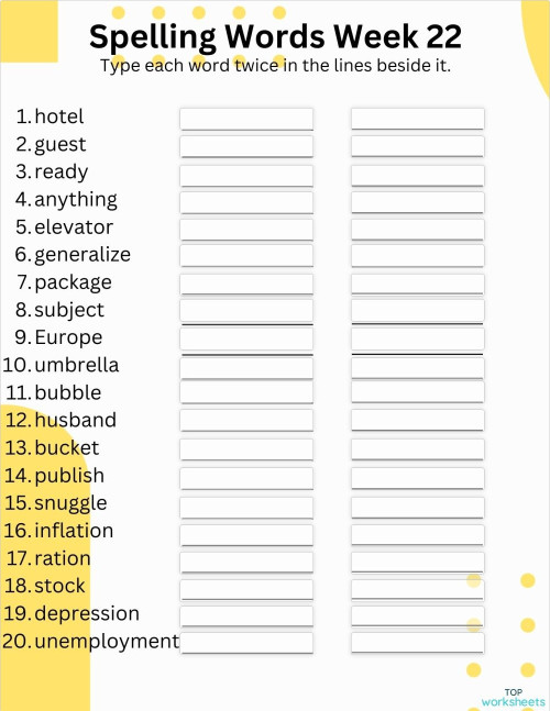Spelling Words Week 22.1. Interactive worksheet | TopWorksheets