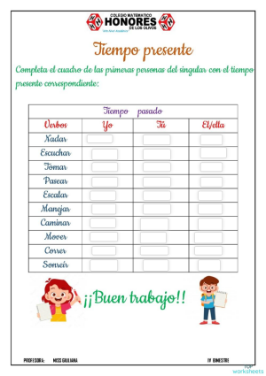 TIEMPO PRESENTE DEL VERBO. Ficha interactiva | TopWorksheets