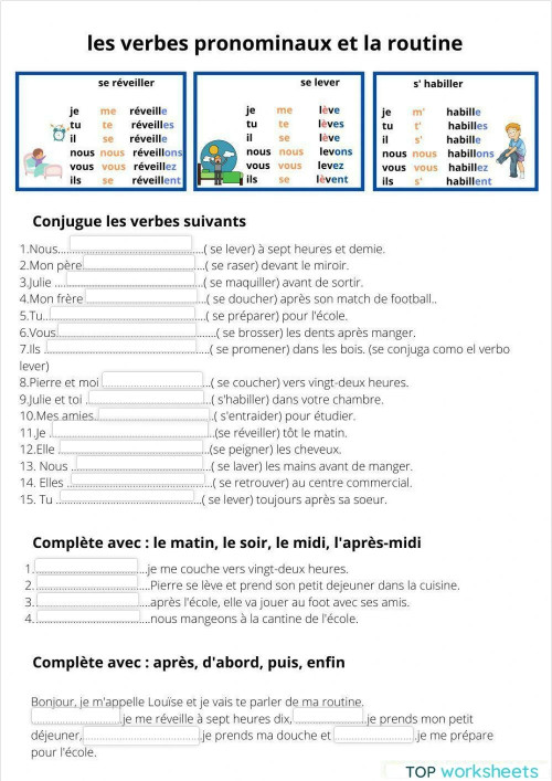 Les verbes pronominaux. Fiche interactive | TopWorksheets