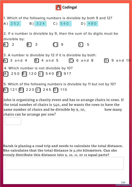 M_G04M07L20_WC02_DivisibilityBy(9to12)_mcq. Interactive worksheet | TopWorksheets