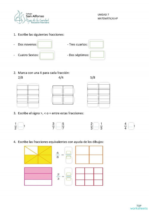 UNIDAD 7 MATEMÁTICAS 4º. Ficha interactiva | TopWorksheets