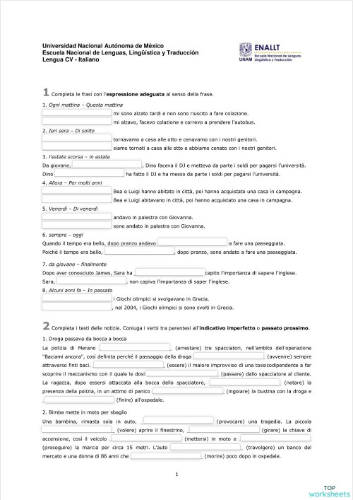 Tempi passati. Scheda interattiva | TopWorksheets