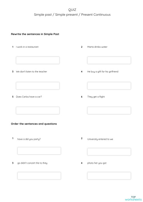QUIZ - Simple present / Simple past / Present Continuous. Interactive ...