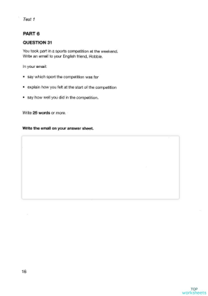 A2 Key Reading and Writing Test 2.2. Interactive worksheet | TopWorksheets