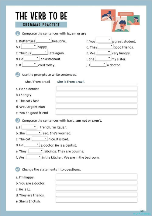 Verb To Be. Interactive worksheet | TopWorksheets