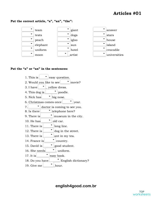 Articles 1. Interactive worksheet | TopWorksheets