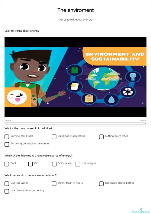 The enviroment. Interactive worksheet | TopWorksheets