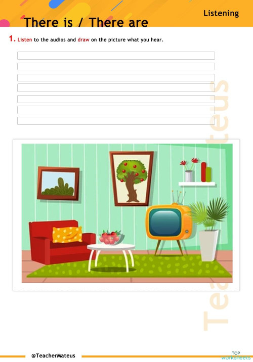 There is / There are - Listening. Interactive worksheet | TopWorksheets