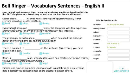 English II Bellringer 8/26/2025. Interactive worksheet | TopWorksheets