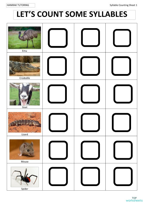 Syllable Counting Sheet 1. Interactive worksheet | TopWorksheets