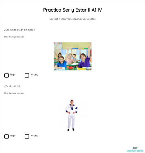 Practica Ser y Estar II A1 IV. Ficha interactiva | TopWorksheets