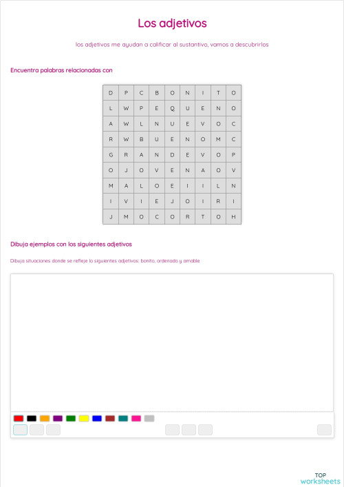 Los adjetivos. Ficha interactiva | TopWorksheets