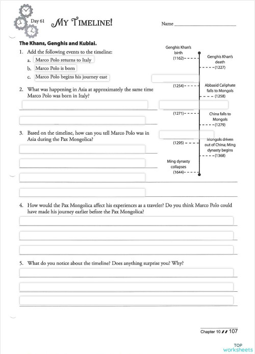 Chapter 10: My Timeline Pg 107-108. Interactive worksheet | TopWorksheets