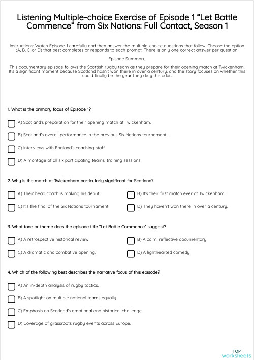 Listening Multiple-choice Exercise of Episode 1 “Let Battle Commence ...
