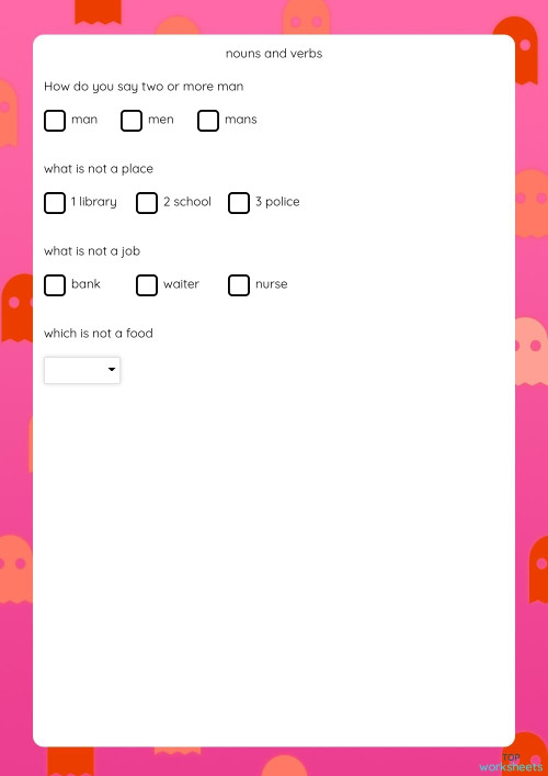 nouns and verbs. Interactive worksheet | TopWorksheets