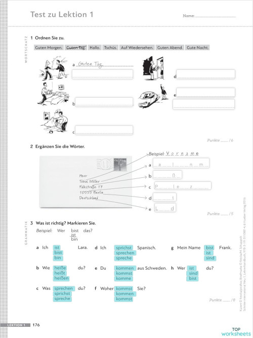 Test zu Lektion 1_A1. Interaktives Arbeitsblatt | TopWorksheets