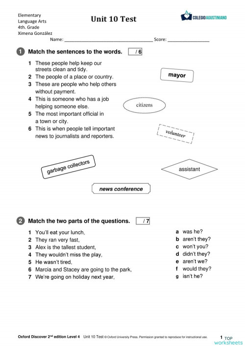 Unit 10 Test. Interactive worksheet | TopWorksheets