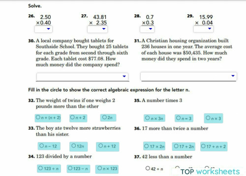 Multiplication and Algebraic Expression. Interactive worksheet ...