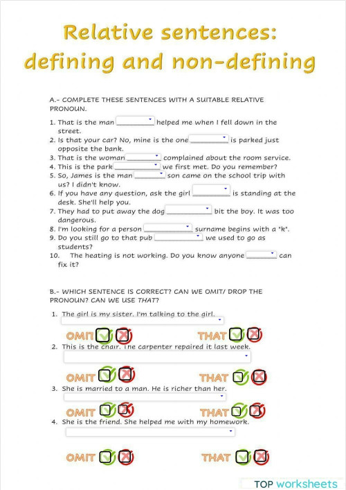 Relative sentences. Interactive worksheet | TopWorksheets