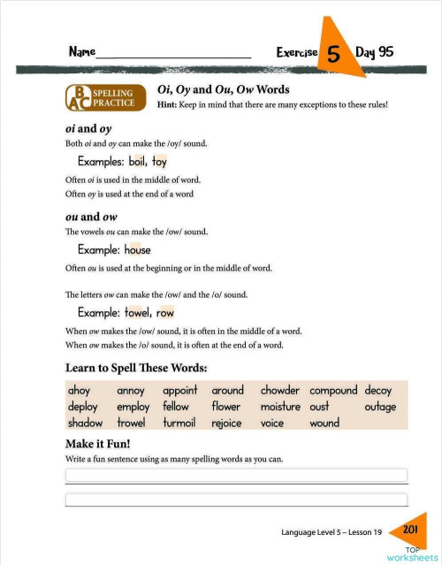 Lesson 19: Spelling Practice Pg 201-202 Ex 5. Interactive worksheet ...