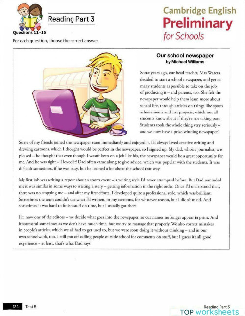 PET 2020 Reading parts 3 & 4. Interactive worksheet | TopWorksheets