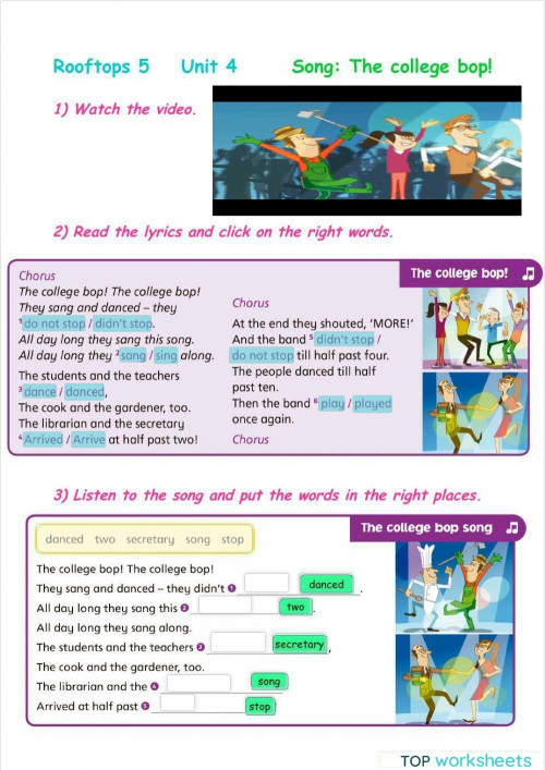Song: The cCollege bop! Rooftops 5 unit 4. Interactive worksheet ...