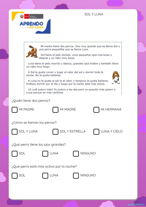 SOL Y LUNA. Ficha interactiva | TopWorksheets