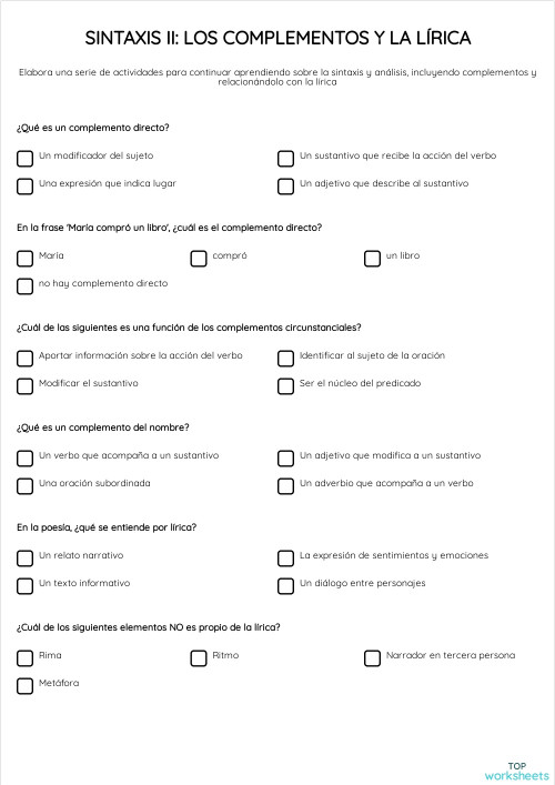 Frases y Oraciones. Ficha interactiva | TopWorksheets