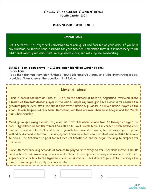 FOURTH GRADE Cross Curricular Connections. Interactive worksheet ...