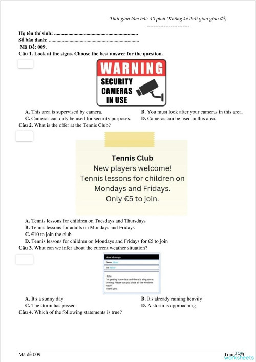 TEST 09 - SIGNS. Interactive worksheet | TopWorksheets