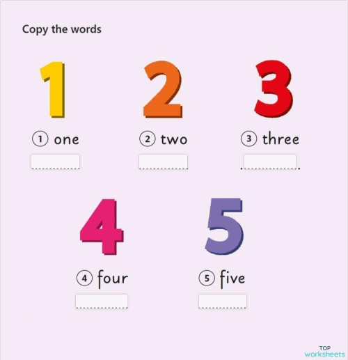5 words a day numbers 1-5. Interactive worksheet | TopWorksheets