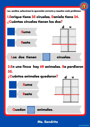 Problema de suma y resta. Ficha interactiva | TopWorksheets