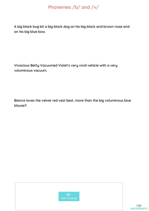 Phonemes /b/ and /v/. Interactive worksheet | TopWorksheets
