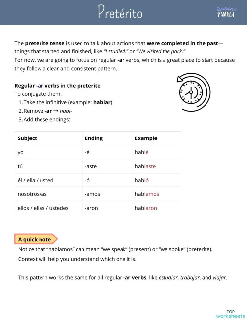 Pretérito Regular (-ar). Ficha interactiva | TopWorksheets
